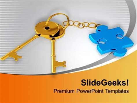 Golden Keys Tied To Blue Puzzle PowerPoint Templates Ppt Backgrounds For Slides 0313