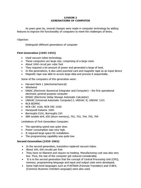 Module 3 Lesson 2 Generations Of Computer Pdf Integrated Circuit Computer Data Storage