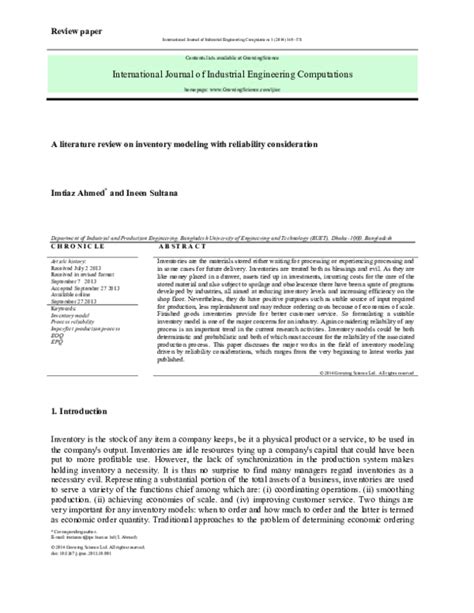 Pdf A Literature Review On Inventory Modeling With Reliability Consideration