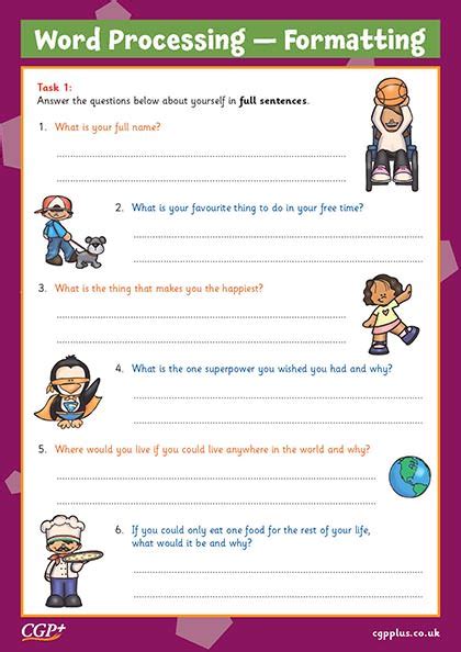 Word Processing — Formatting Years 3 4 Cgp Plus Worksheets Library