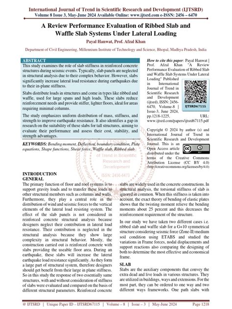 A Review Performance Evaluation Of Ribbed Slab And Waffle Slab Systems Under Lateral Loading