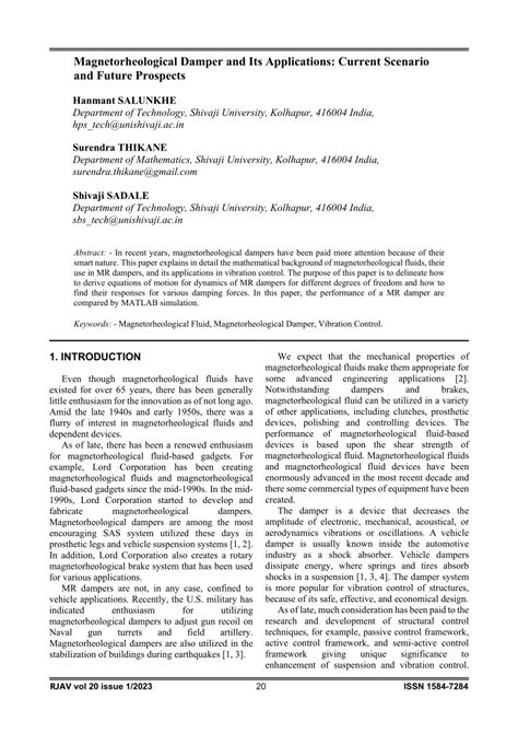Pdf Magnetorheological Damper And Its Applications Current Scenario And Future Prospects