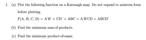 Solved 1 A Plot The Following Function On A Karnaugh Map