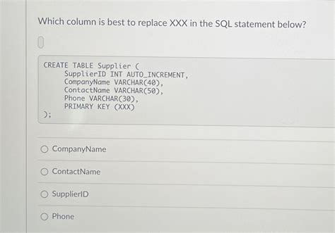 Solved Which Column Is Best To Replace Xxx ﻿in The Sql