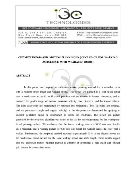 Optimization Based Motion Planning In Joint Space For Walking Assista…