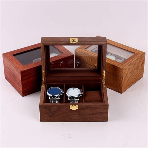 3 Slots Wooden Watch Display Case Glass Topped Wo Vicedeal