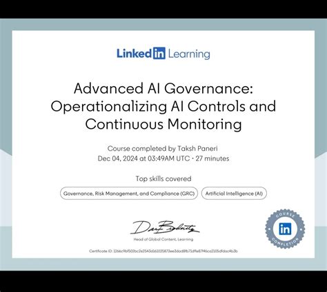 Taksh Paneri On Linkedin Excited To Share That I Just Completed My Advance Ai Governance