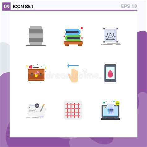 Mobile Interface Flat Color Set Of 9 Pictograms Of Gestures Hand Editing Love Briefcase