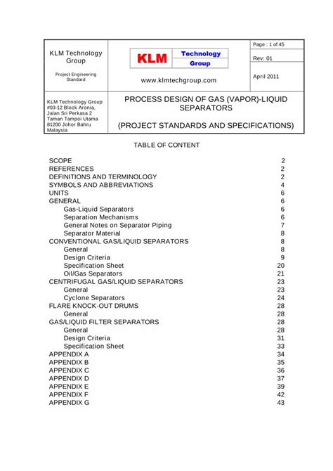 PDF Process Design Of Gas Vapor Liquid Separators Project Standards DOKUMEN TIPS