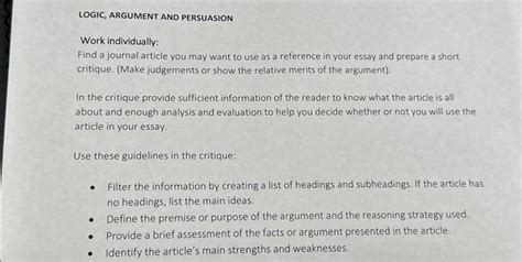 Logic Argument And Persuasion Work Individually