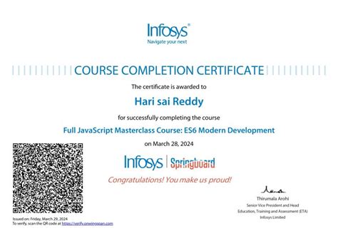 Hari Sai Reddy On Linkedin Javascript Certification Infosys