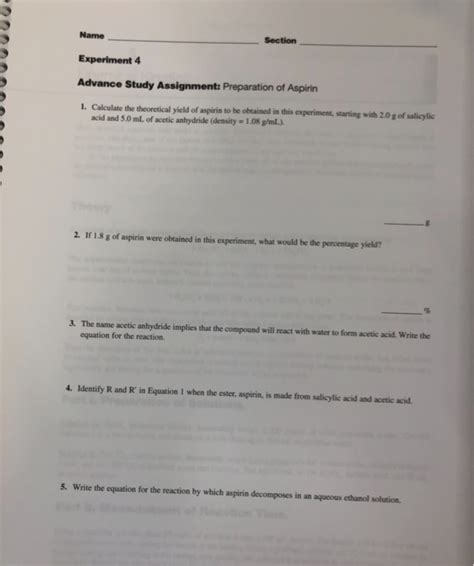 Solved Name Section Experiment 4 Data And Calculations
