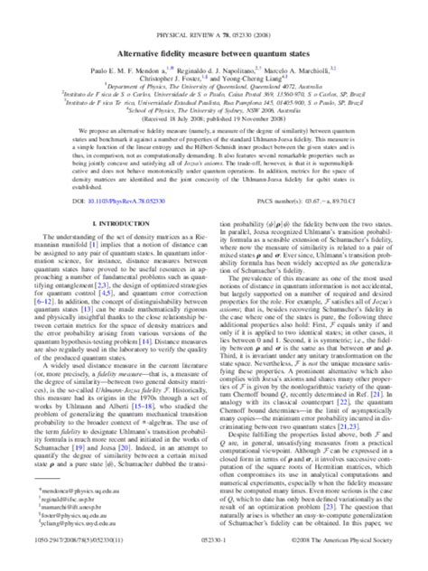 Pdf Alternative Fidelity Measure Between Quantum States