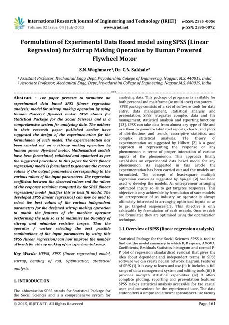 Pdf Irjet Formulation Of Experimental Data Based Model Using Spss