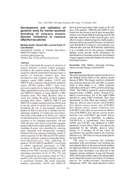 Pdf Development And Validation Of Genomic Tools For Marker Assisted Breeding Of Cassava Mosaic