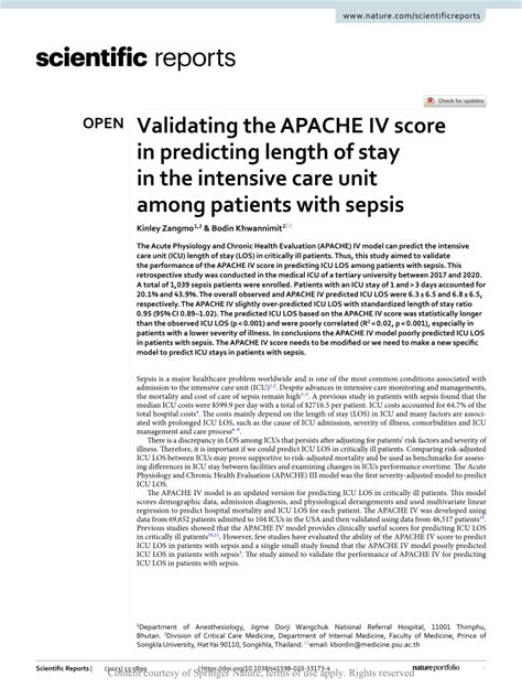 Pdf Validating The Apache Iv Score In Predicting Length Of Stay In The Intensive Care Unit