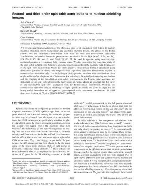 Pdf Second And Third Order Spin Orbit Contributions To Nuclear Shielding Tensors