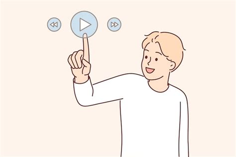 premium vector man presses play button on virtual digital pad to launch music player or online