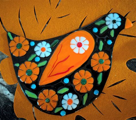 Fancy Fall Bird Fused Glass Class W Cheryl Hallauer 124 Grant Avenue Vandergrift Pa United