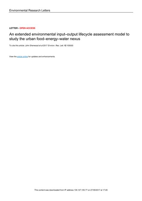 PDF An Extended Environmental Inputoutput Lifecycle Assessment Model To Study The Urban Food