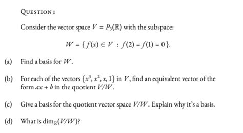 solved consider the vector space v p3 r with the subspace