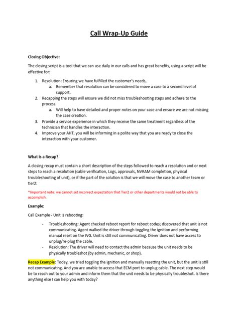 Call And Case Wrap Up Guide 1 Pdf Troubleshooting Computer Science