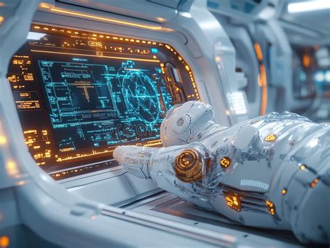 Futuristic Humanoid Robot in High-tech Laboratory Environment Stock Illustration - Illustration ...