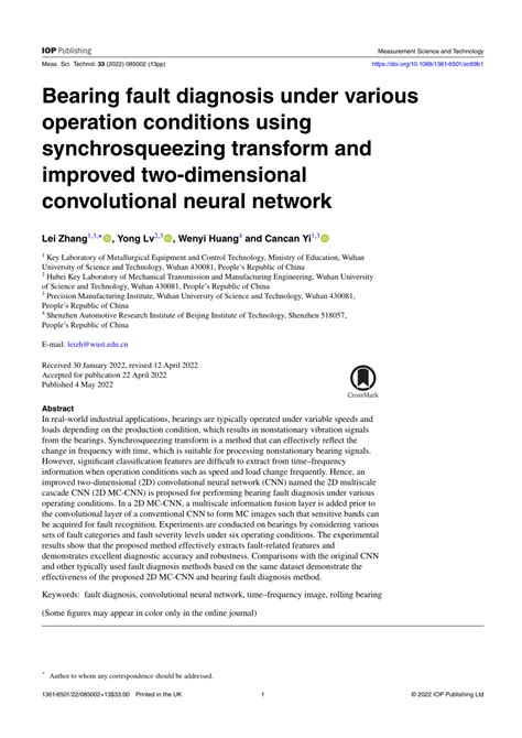 Bearing Fault Diagnosis Under Various Operation Conditions Using Synchrosqueezing Transform And