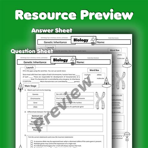 Genetic Inheritance Home Learning Worksheet GCSE Teaching Resources