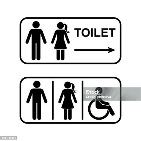 공중 화장실 남자 여자 장애인 화살표 방향 벡터 세트입니다 화장실 표지판 스틱 그림 아이콘 실루엣 프레임 픽토그램 화장실 표시에 대한 스톡 벡터 아트 및 기타 이미지