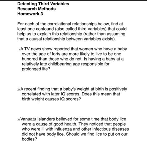 Solved Detecting Third Variables Research Methods Homework Chegg Com