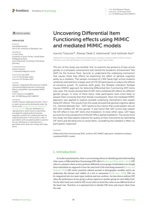 Pdf Uncovering Differential Item Functioning Effects Using Mimic And