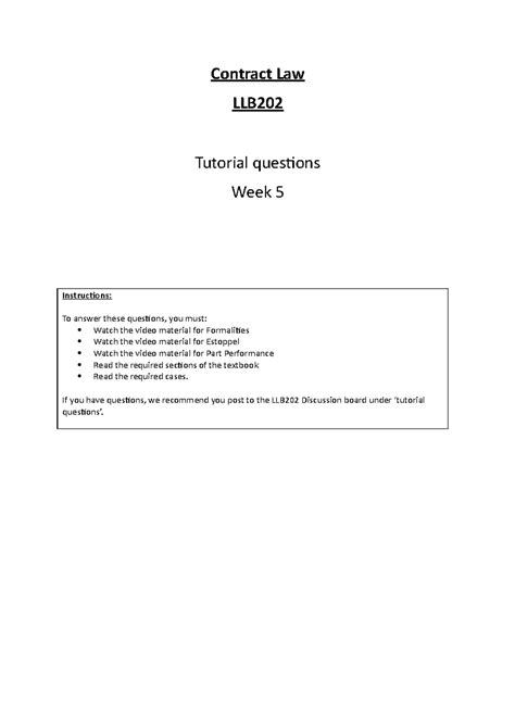 2022 llb202 week 5 tutorial questions contract law llb tutorial