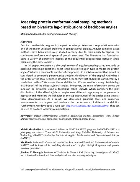 Pdf Assessing Protein Conformational Sampling Methods Based On Bivariate Lag Distributions Of