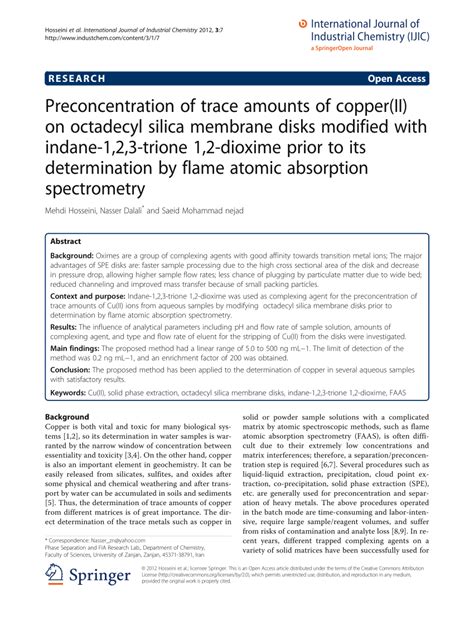 Pdf Preconcentration Of Trace Amounts Of Copper Ii On Octadecyl Silica Membrane Disks