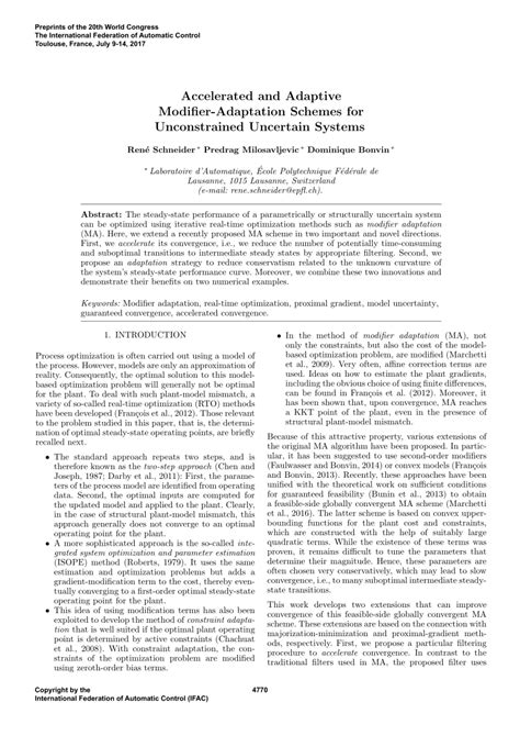 Pdf Accelerated And Adaptive Modifier Adaptation Schemes For Unconstrained Uncertain Systems