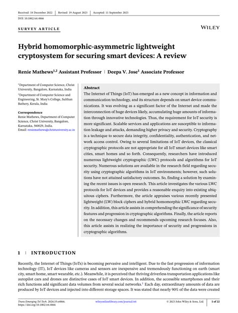 Hybrid Homomorphic‐asymmetric Lightweight Cryptosystem For Securing Smart Devices A Review