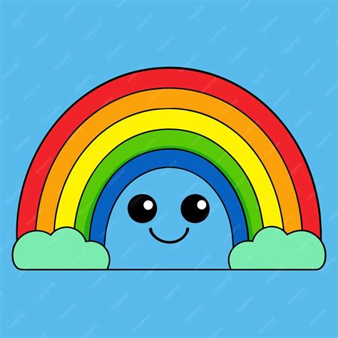 A Cartoon Drawing Of A Rainbow With A Smile On It Premium Ai