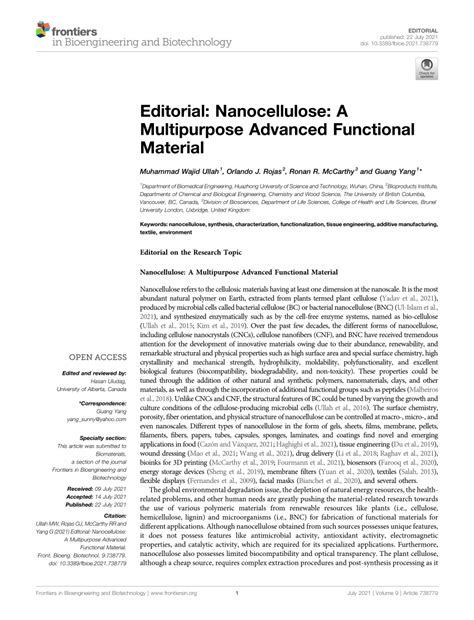 Pdf Editorial Nanocellulose A Multipurpose Advanced Functional Material