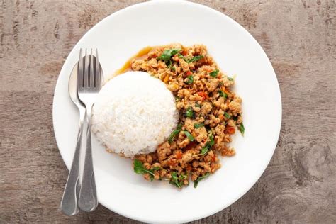 Thai Basil Minced Pork Rice Topped With Thai Basil Minced Pork Thai