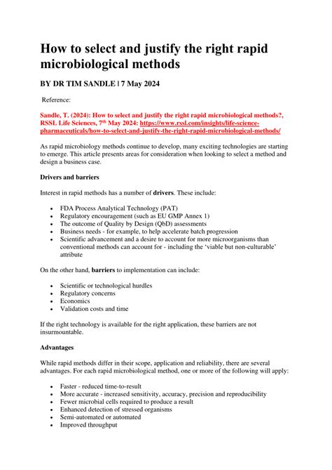 pdf how to select and justify the right rapid microbiological methods