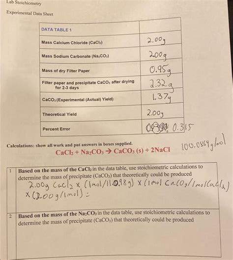 Solved Lab Stoichiometry Experimental Data Sheet Chegg Com