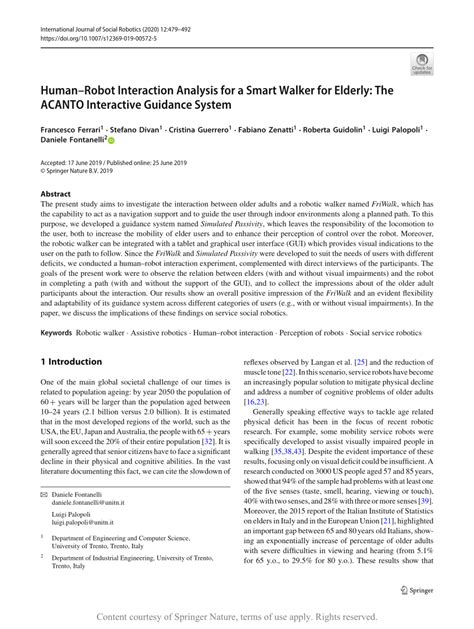 Humanrobot Interaction Analysis For A Smart Walker For Elderly The