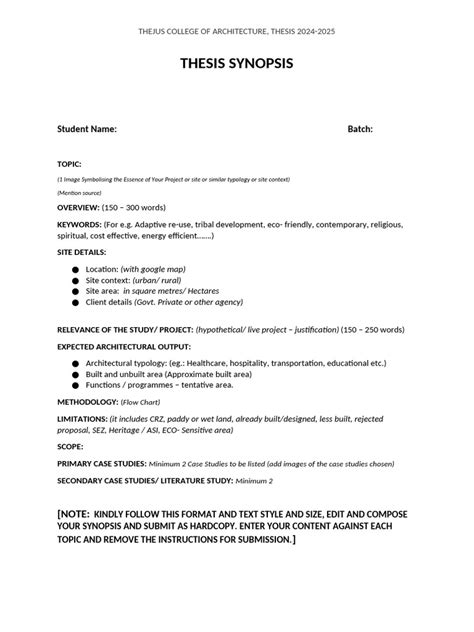Thesis Synopsis Word Format Pdf