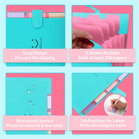 Skydue Expanding File Folder 5 Pockets A4 Paper Document Organizer Office Supplies