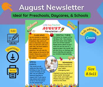 August Newsletter Preschool Tpt