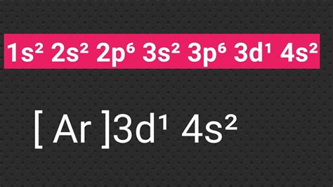 Which Element Has The Electron Configuration Of 1s2 2s2 2p6 3s2 3p6 3d1 4s2 Youtube
