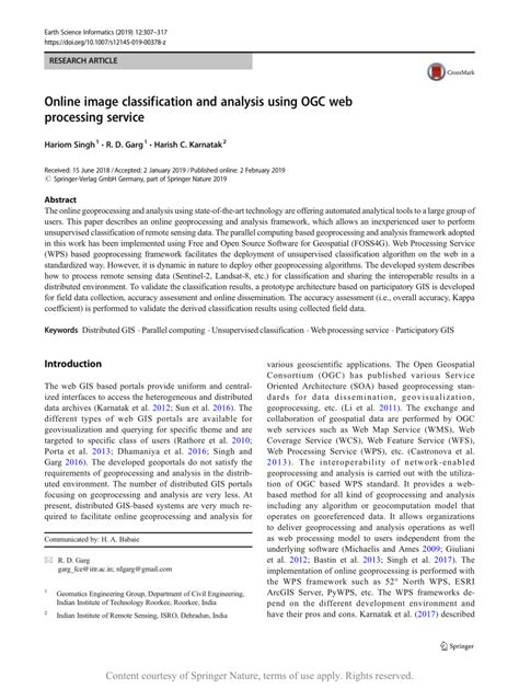 Online Image Classification And Analysis Using Ogc Web Processing Service Request Pdf