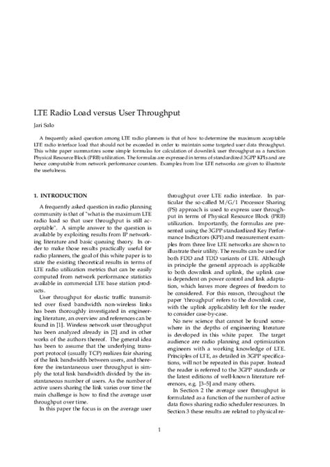 Pdf Lte Radio Load Versus User Throughput