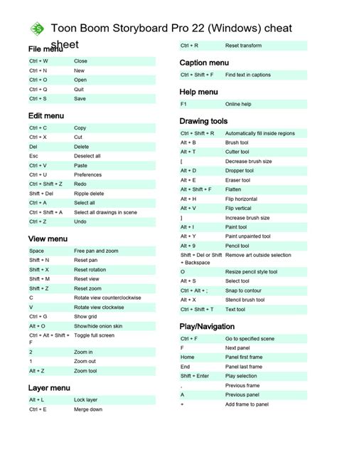 Toon Boom Storyboard Pro 22 Windows Shortcuts Pdf Computing Software